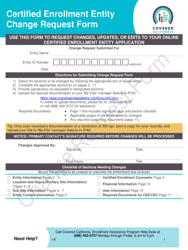 Fillable Online Certified Enrollment Entity Change Request Form Entity ...