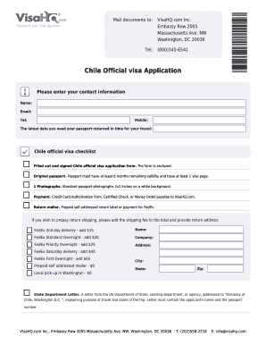 Fillable Online Chile Visa Application for Citizens of United States ...