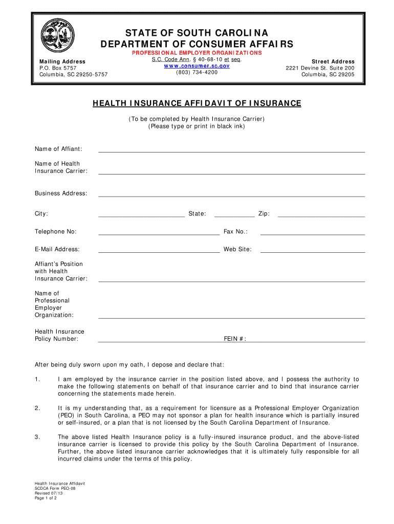 Fillable Online consumer sc PDF - Department of Consumer Affairs ...