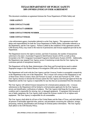 Fillable Online txdps state tx DPS OWNED LIVESCAN USER AGREEMENT - txdps state tx Fax Email ...
