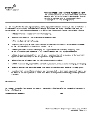 Fillable Online gscnc Girl Readiness and Behavioral Agreement Form.pdf ...