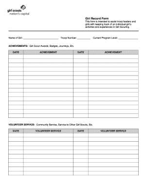 Girl Record Form - Girl Scout Council Of The Nation's Capital - Gscnc ...