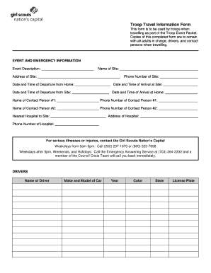 Fillable Online gscnc Troop Travel Information Form - Girl Scout ...