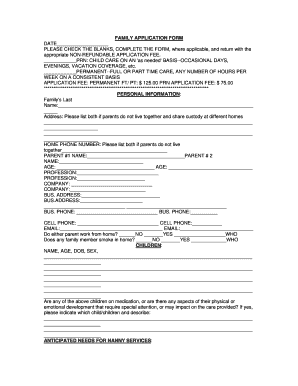 Fillable Online neighborhoodnannies FAMILY APPLICATION FORM ...