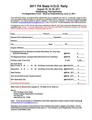 Fillable Online 2011 PA Registration Form (2) - Pennsylvania HOG Rally ...