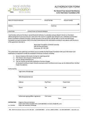 Fillable Online AUTHORIZATION FORM - Real Estate Foundation Fax Email ...