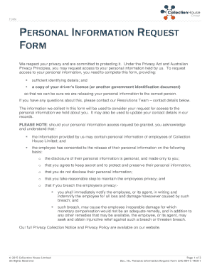 Fillable Online Personal Information Request Form - Collection House ...