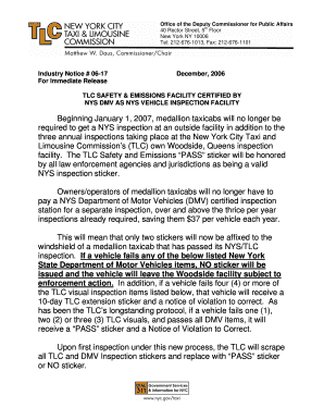 Fillable Online nyc Industry Notice -- 06-17 -- TLC is DMV Inspection ...