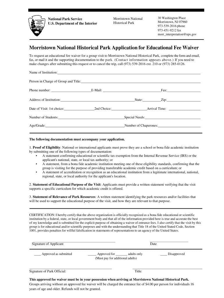 Fillable Online nps Fee Waiver. - National Park Service Fax Email Print ...