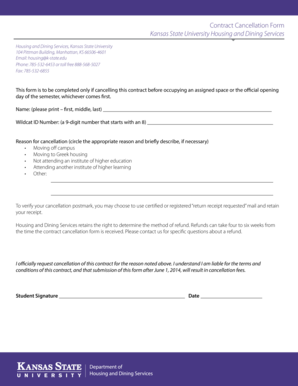 Fillable Online housing k-state Contract Cancellation Form Kansas State ...