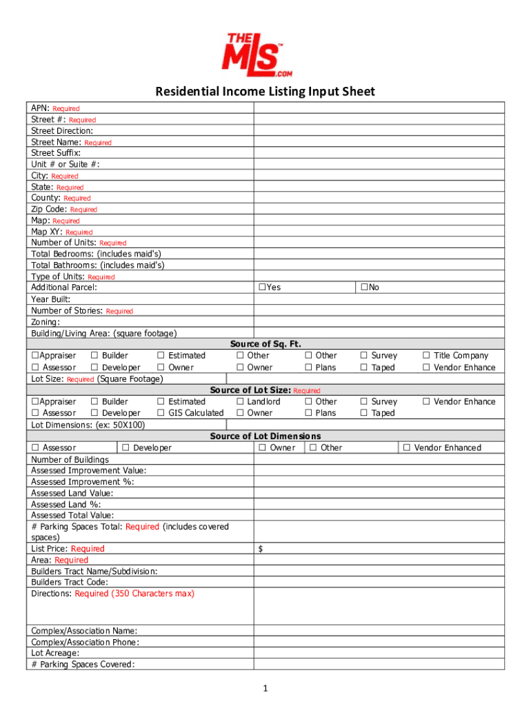 Fillable Online Residential Income Listing Input Sheet Fax Email Print - pdfFiller