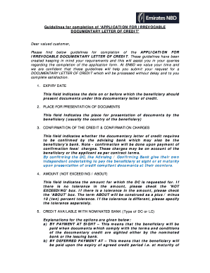 Fillable Online Guidelines for completion of APPLICATION FOR IRREVOCABLE Fax Email Print - pdfFiller