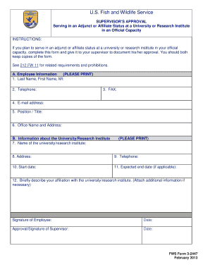 Fillable Online fws U.S. Fish and Wildlife Service Form 3-2447 Fax ...