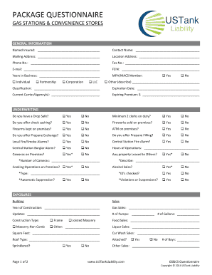 Fillable Online PACKAGE QUESTIONNAIRE Fax Email Print - pdfFiller