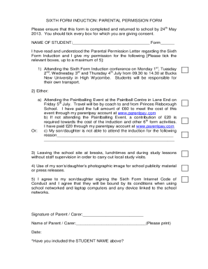 Fillable Online SIXTH FORM INDUCTION: PARENTAL PERMISSION FORM Fax Email Print - pdfFiller