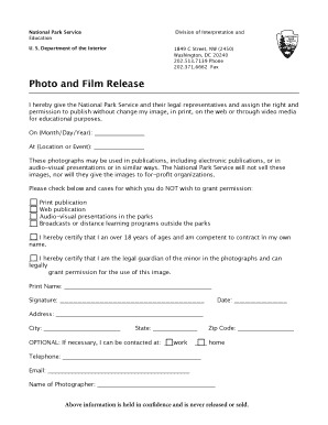Fillable Online NPS Photo and Film Release Form - As of 09-23-13 ...