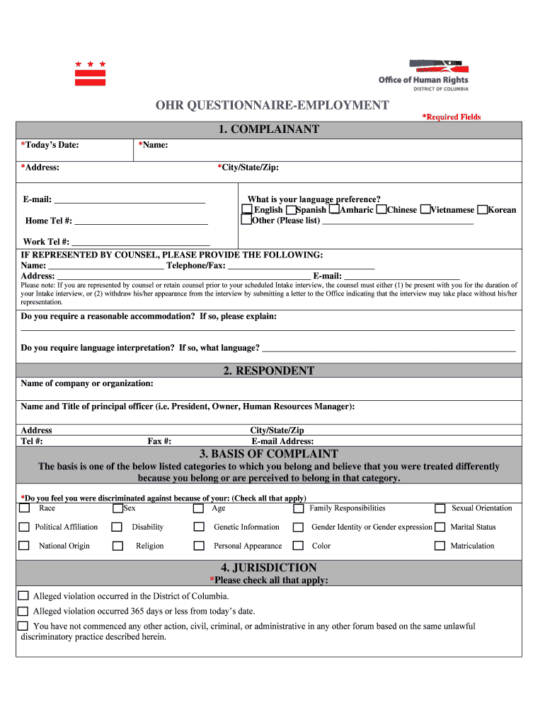 Fillable Online ohr dc Employment Form-RJC.doc - ohr dc Fax Email Print ...