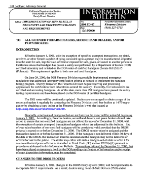 Fillable Online oag ca Implementation of Senate Bill 15 DROS Entry ...