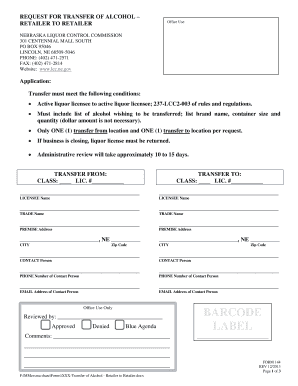 Fillable Online REQUEST FOR TRANSFER OF ALCOHOL Fax Email Print - pdfFiller