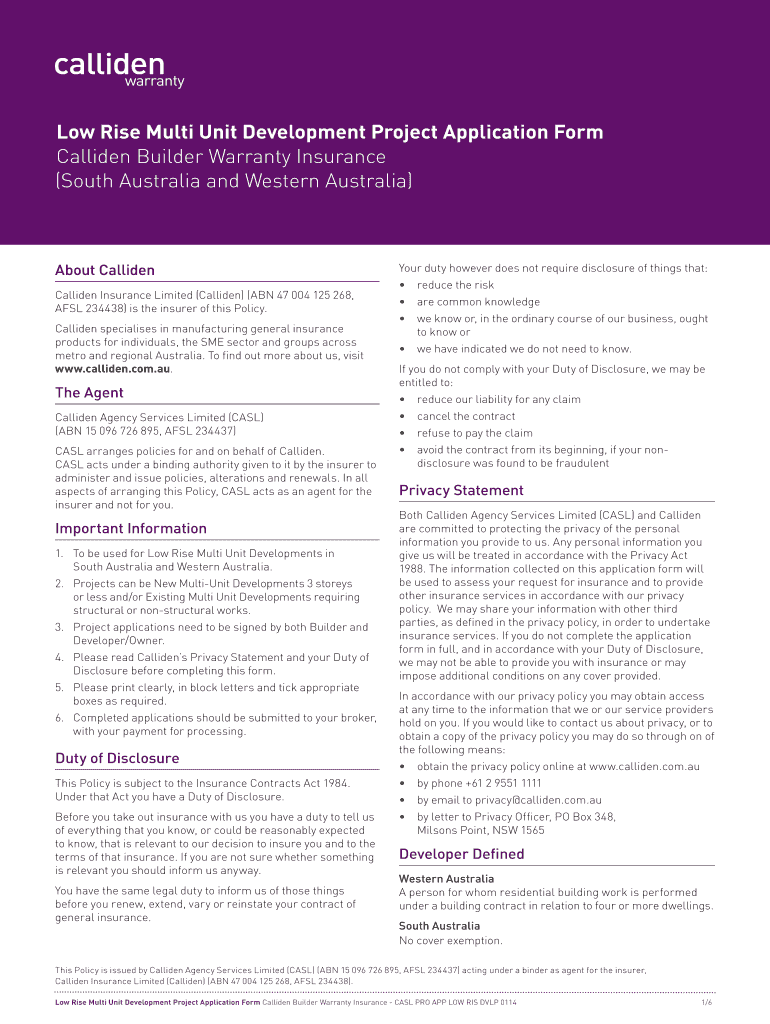 Fillable Online Low Rise Multi Unit Development Project ... - Master ...