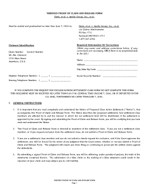Fillable Online VERIFIED PROOF OF CLAIM AND RELEASE FORM Davis, et al ...