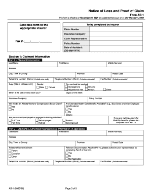 Fillable Online Notice of Loss and Proof of Claim - Accident Claims ...