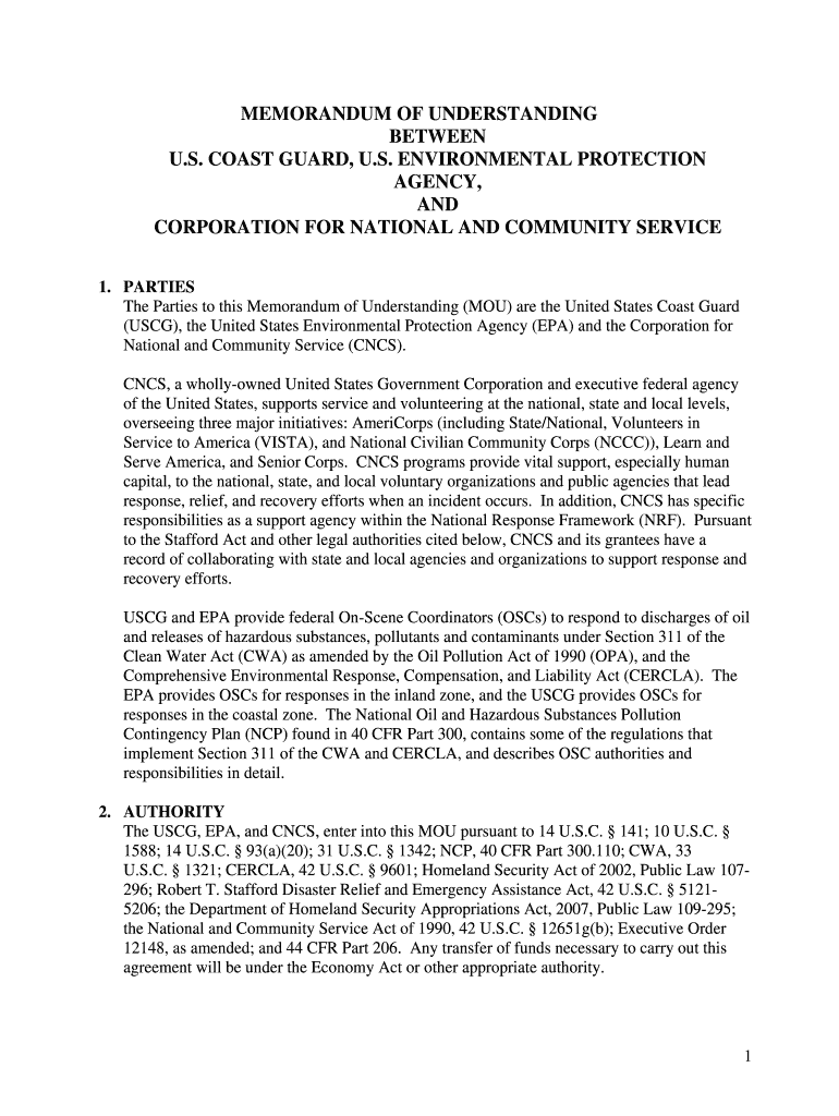 Fillable Online Final MOU USCG-EPA-CNCS 15JUN10docx Fax Email Print ...