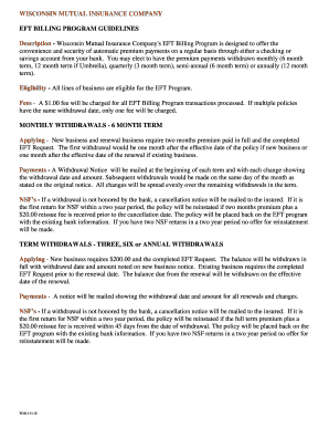 Fillable Online EFT Guidelines & Request - Wisconsin Mutual Insurance ...