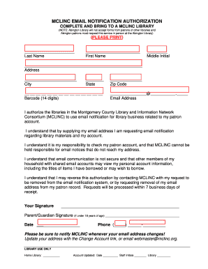 Fillable Online mclinc EMAIL NOTICE AUTHORIZATION. Missouri 2012 303d ...