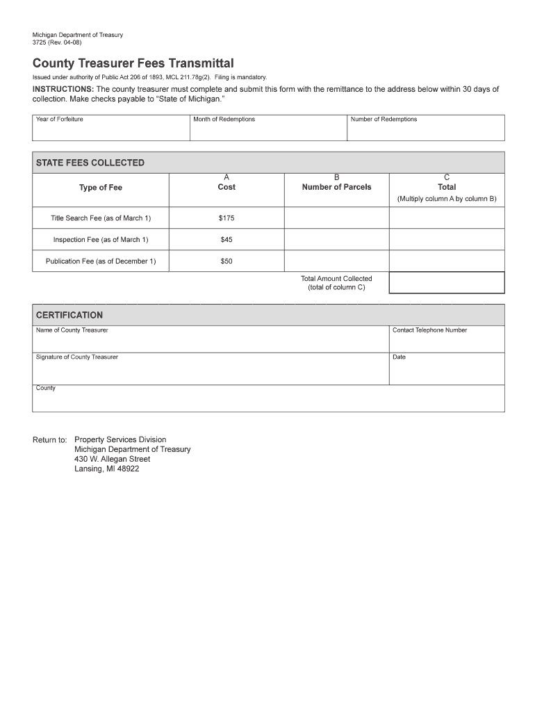 Fillable Online michigan County Treasuer Fees Transmittal. Use this ...