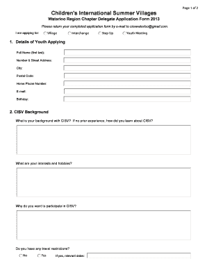 Fillable Online Waterloo Delegate Application Form.pdf - CISV Fax Email ...