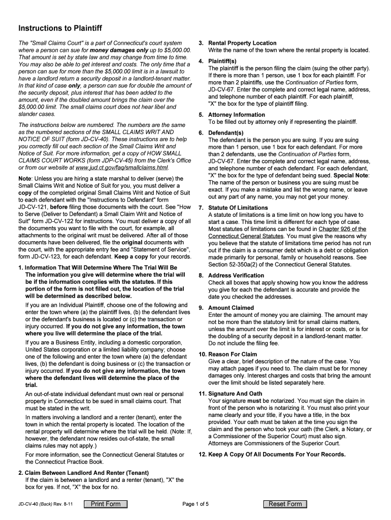 Fillable Online probono ctlawhelp Small Claims Writ - CTLawHelp.org Pro ...