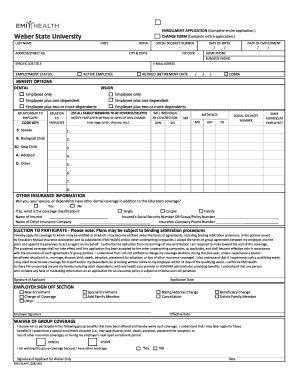 Fillable Online weber EMI Health Dental Change/Enrollment form, click ...