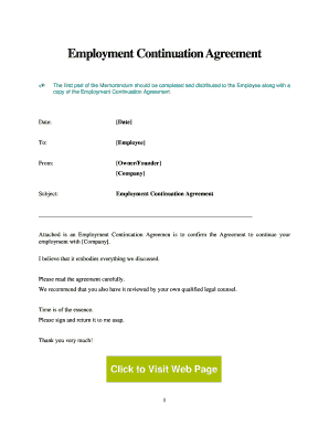 Fillable Online Employment Continuation Agreement. This is a sample ...