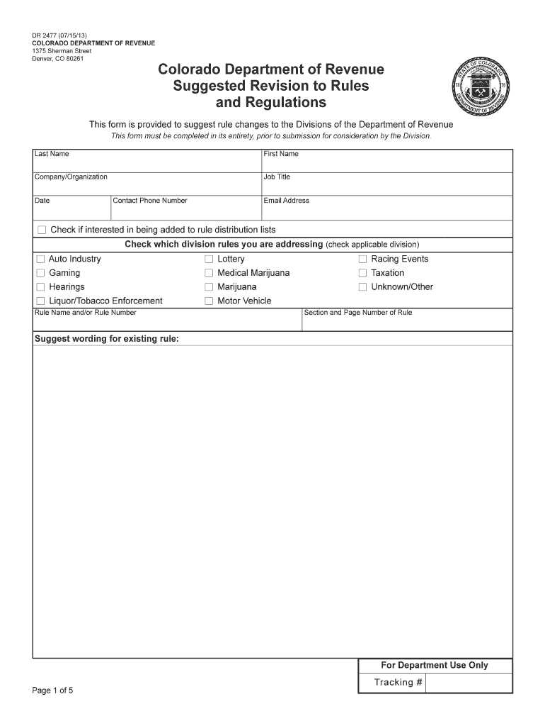 Fillable Online colorado DOR Request for Rule Revision Form (DR 2477 ...
