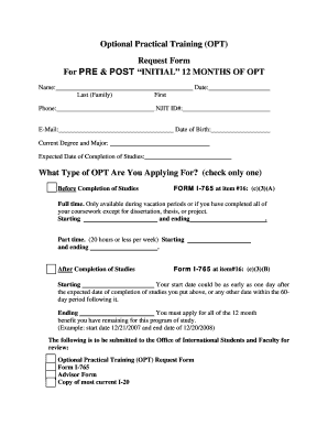 Fillable Online (OPT) Request Form - Office of International Students ...