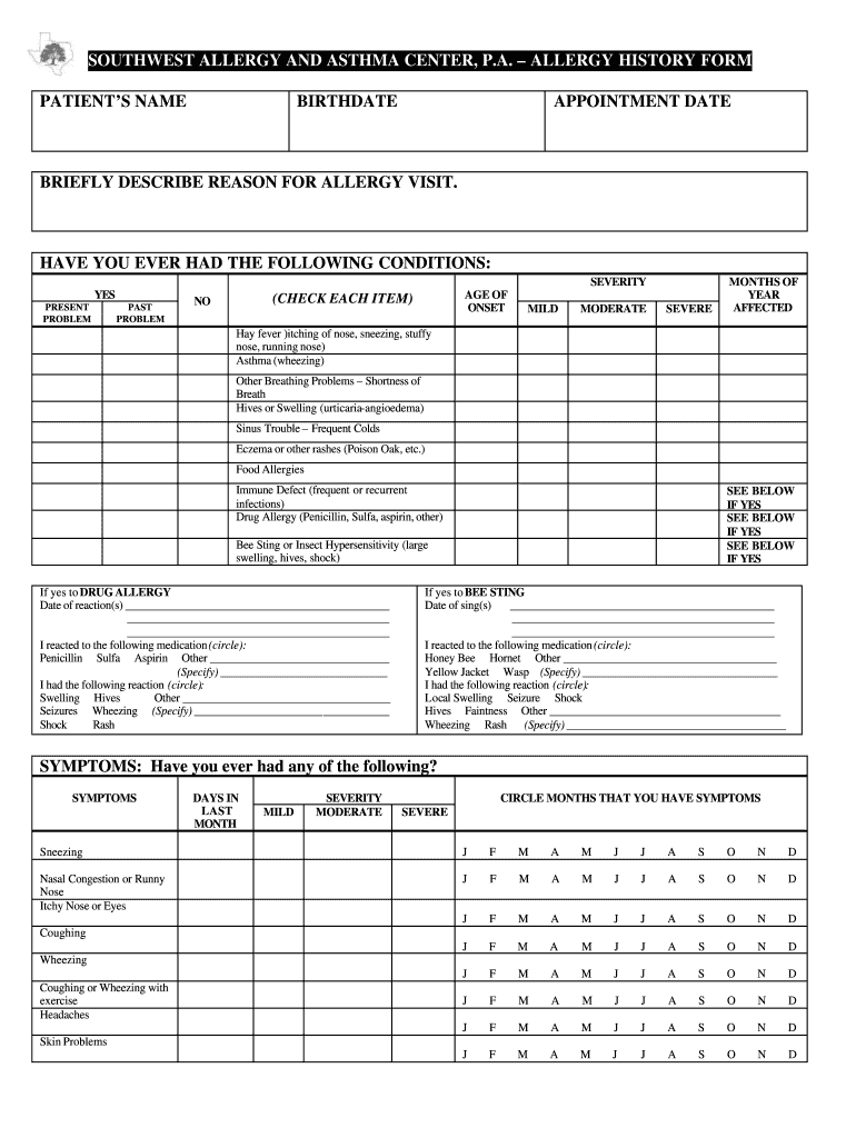Fillable Online AllergyhistoryformwithlogoPDF Asthma Fax Email Print ...