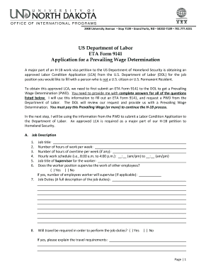 Fillable Online und US Department of Labor ETA Form 9141 Application ...