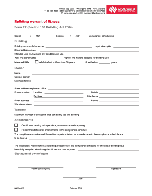 Fillable Online wdc govt Building warrant of fitness building warrant ...