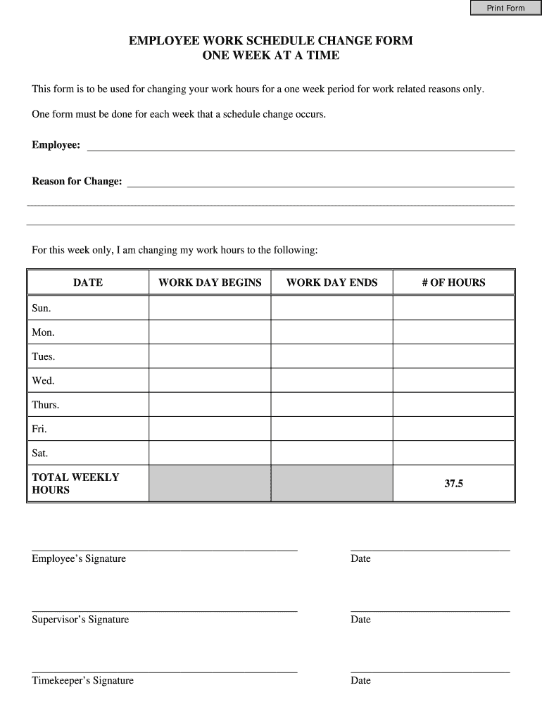 Fillable Online bcmhc EMPLOYEE WORK SCHEDULE CHANGE FORM Fax Email ...