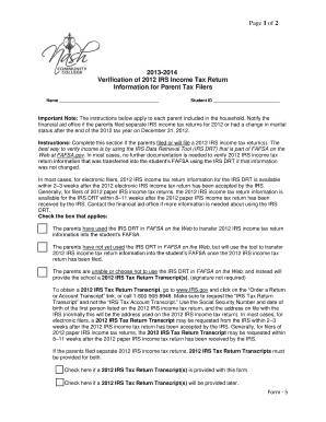 Fillable Online Verification of 2012 IRS Income Tax Return Fax Email ...