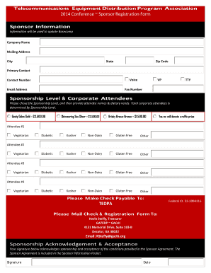 Fillable Online tedpa 2014 Conference Sponsor Registration Form Sponsor ...