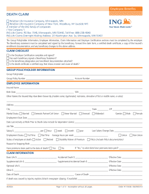 Fillable Online ascip ING Death Claim Form - ascip Fax Email Print ...