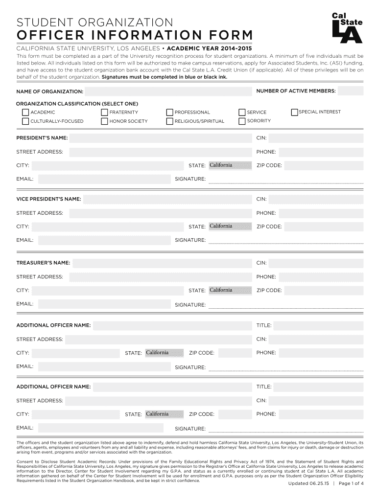 Fillable Online calstatelausu O FFI C E R I N FO R M ATI O N FO R M ...