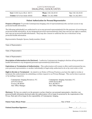 Fillable Online Form #3 Patient Authorization for Personal ...