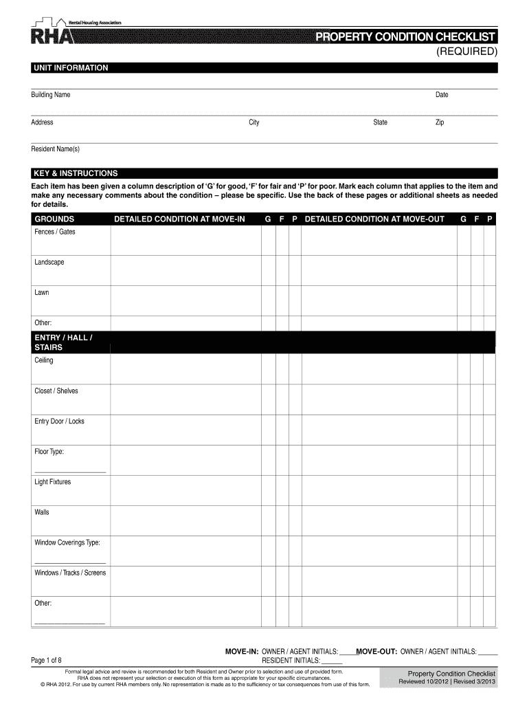 Fillable Online PROPERTY CONDITION ChECklIsT Fax Email Print - pdfFiller