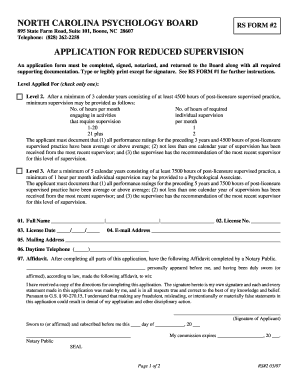 Fillable Online ncpsychologyboard Reduced Supervision Application ...