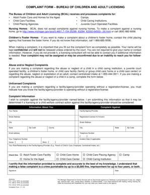 Fillable Online michigan Bureau of Children and Adult Licensing ...
