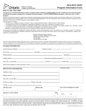 Fillable Online 2014-2015 osaP Program Information form - Ontario ...