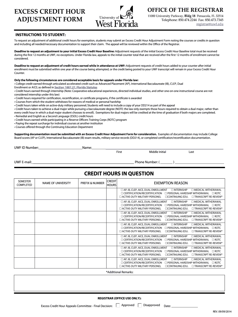 Fillable Online uwf EXCESS CREDIT HOUR Fax Email Print - pdfFiller